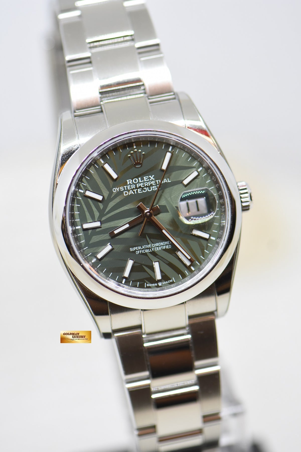[SOLD] ROLEX OYSTER DATEJUST 36mm STEEL IN OYSTER BRACELET GREEN PALM ...