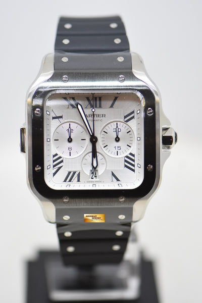 SANTOS De CARTIER CHRONOGRAPH XL ADLC / STEEL RUBBER / LEATHER AUTOMAT ...