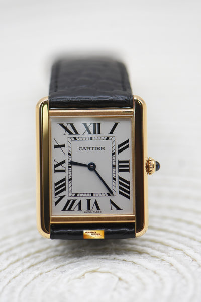 CARTIER TANK SOLO LARGE YELLOW GOLD IN LEATHER STRAP QUARTZ W5200004 ...
