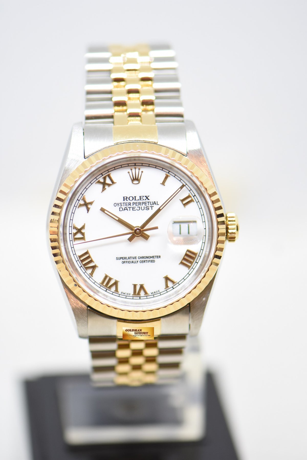 [SOLD] ROLEX OYSTER PERPETUAL DATEJUST 36mm WHITE ROMAN DIAL HALF GOLD ...